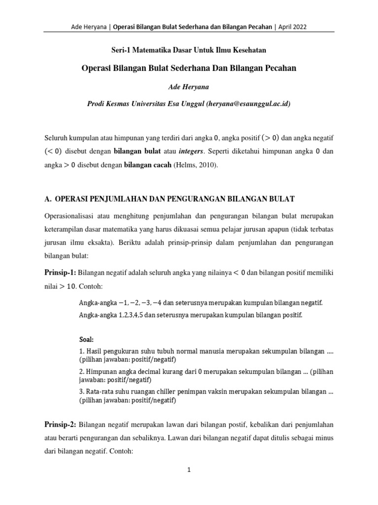 Operasi Bilangan Bulat Sederhana Dan Bil | PDF