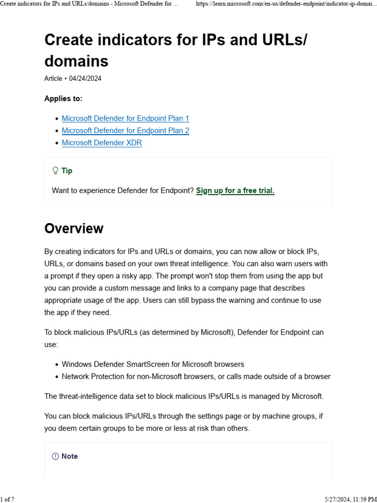 Create Indicators For IPs and URLs - Domains - Microsoft Defender For Endpoint Microsoft Learn ...