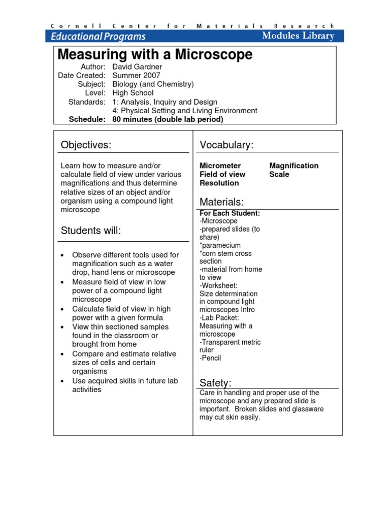 Measuring With A Microscope | PDF | Optics | Natural Philosophy