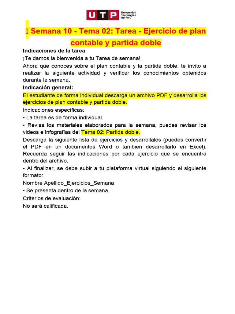 ? Semana 10 - Tema 02 Tarea - Ejercicio de Plan Contable y Partida ...