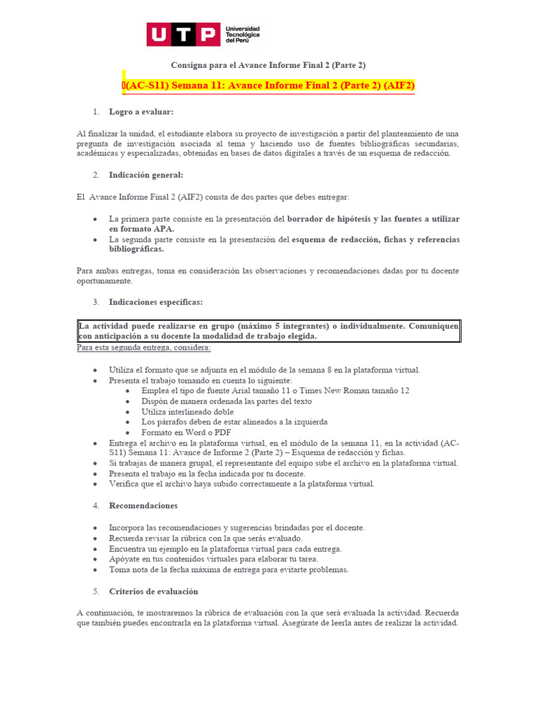 ? (AC-S11) Semana 11 Avance Informe Final 2 (Parte 2) (AIF2) | PDF