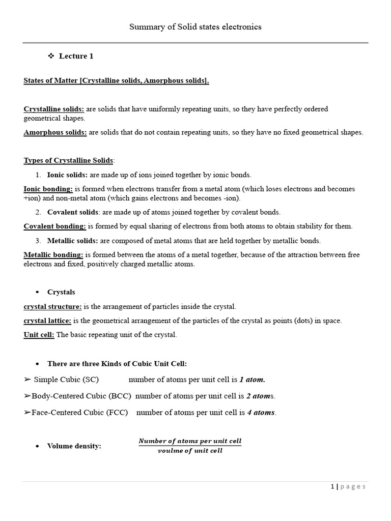 Summary-SSE-Final 1 | PDF | Doping (Semiconductor) | Semiconductors