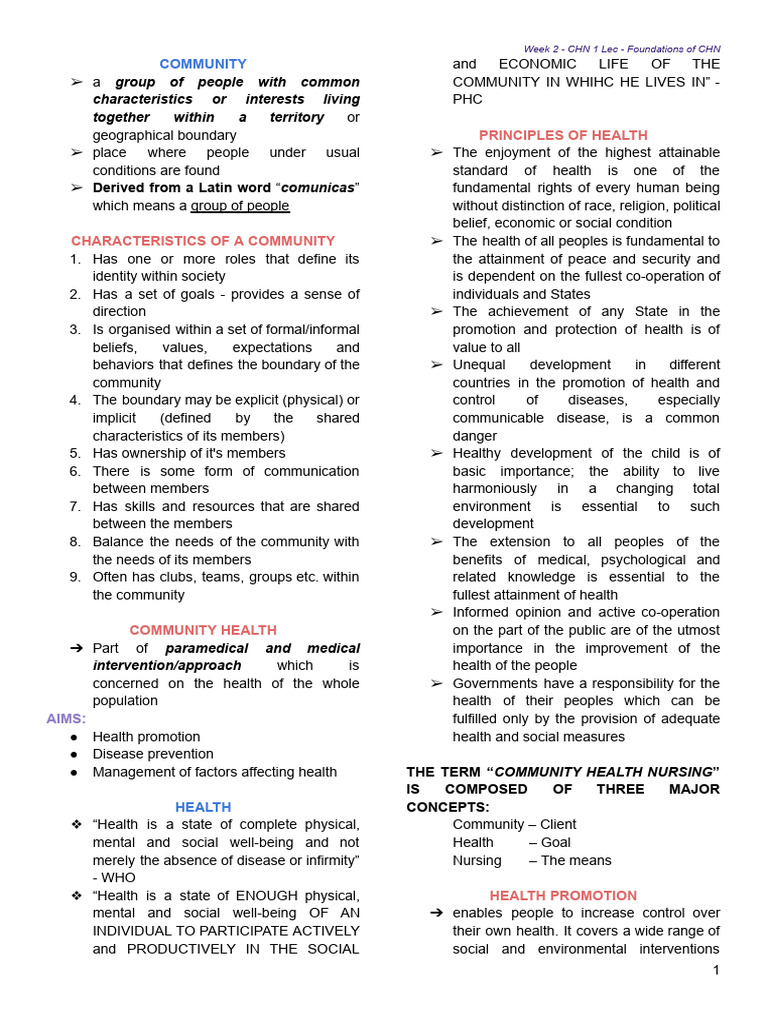 Week 2 - CHN 1 Lec | PDF | Nursing | Public Health