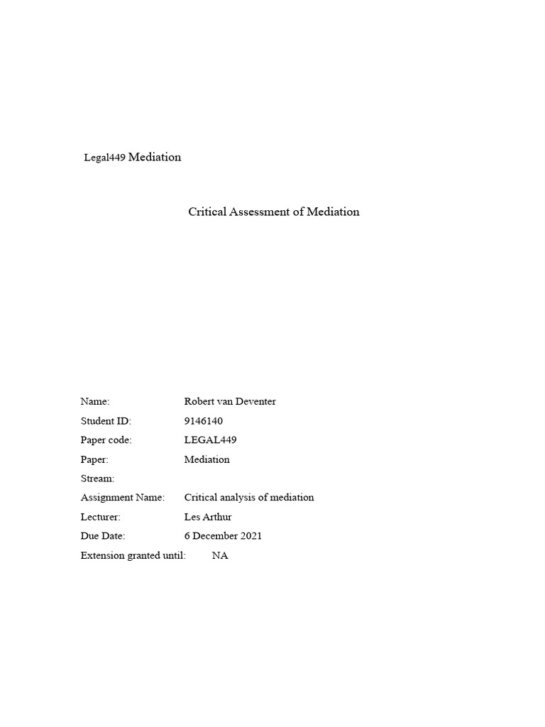 Critical Assessment of Mediation | PDF | Mediation | Justice