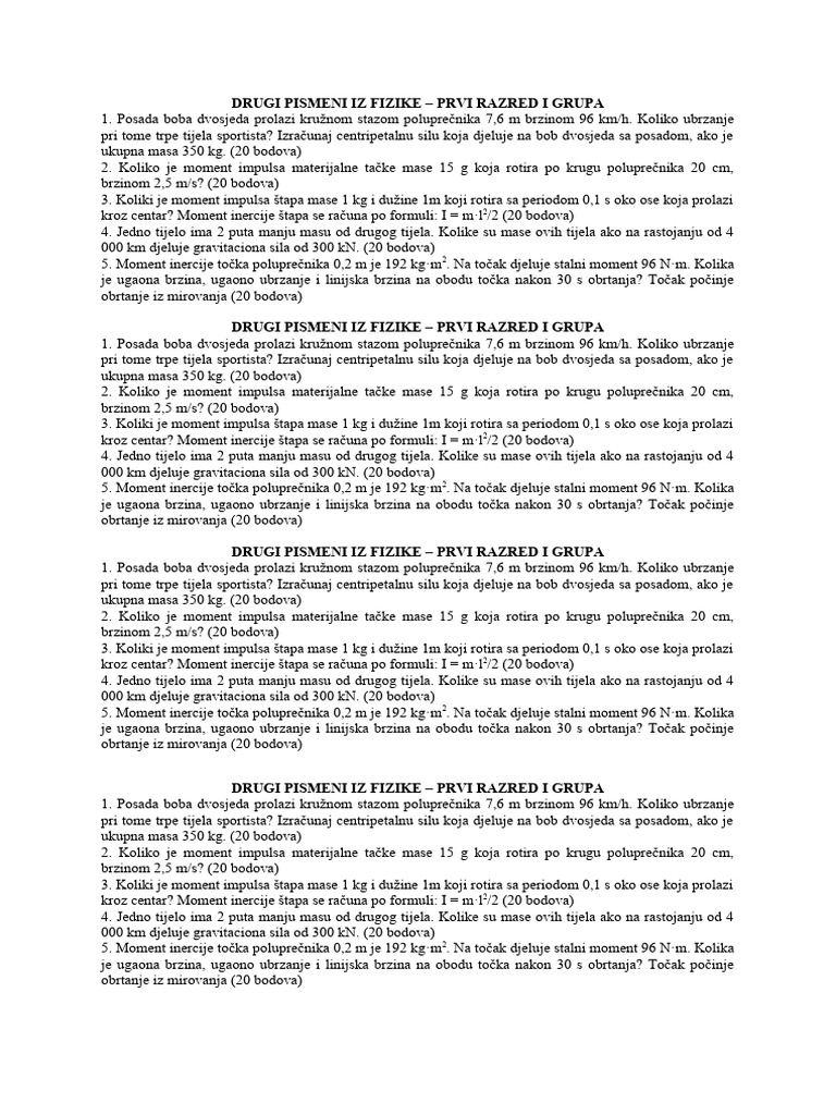 I Razred PRIPREMA ZA DRUGI PISMENI IZ FIZIKE | PDF