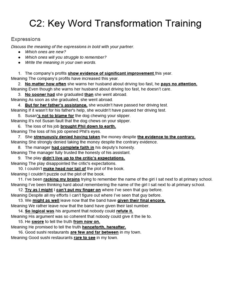 Guess Meaning c2 - Key-Word-Transformation-Training | PDF | Truth ...