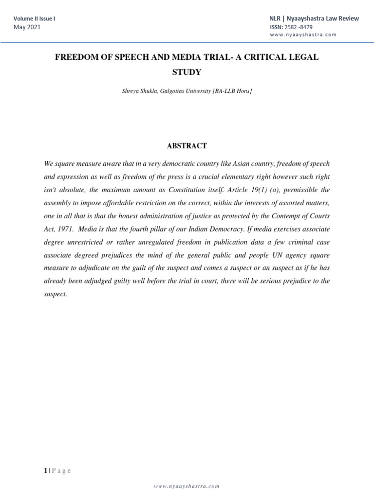 Media Trials and Freedom of Speech Analysis | PDF | Judge | Freedom Of ...