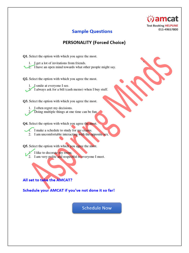 AMCAT Personality Sample Questions | PDF | Career & Growth | Self ...