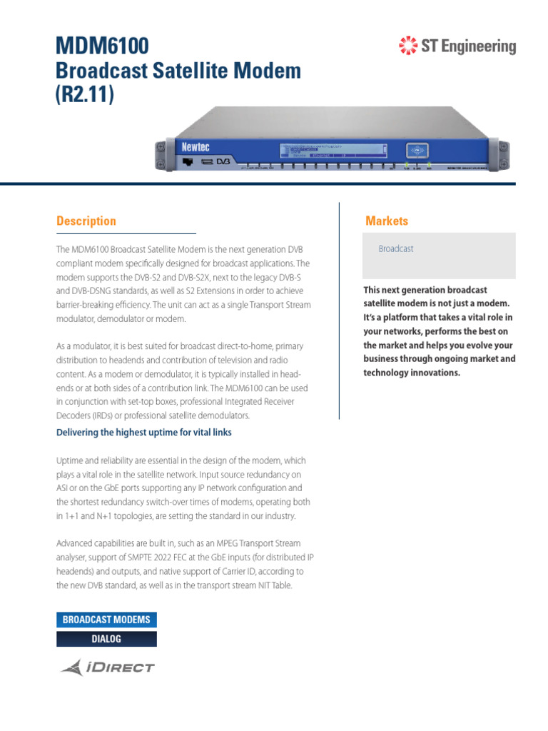 MDM6100 - Broadcast Satellite Modulator R2.1 | PDF | Modem | Satellite ...