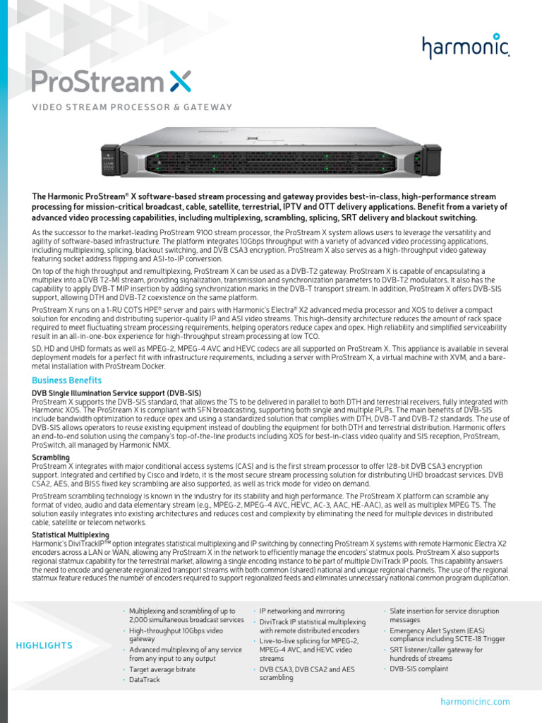 Prostream Datasheet | Download Free PDF | Streaming Media | Multiplexing