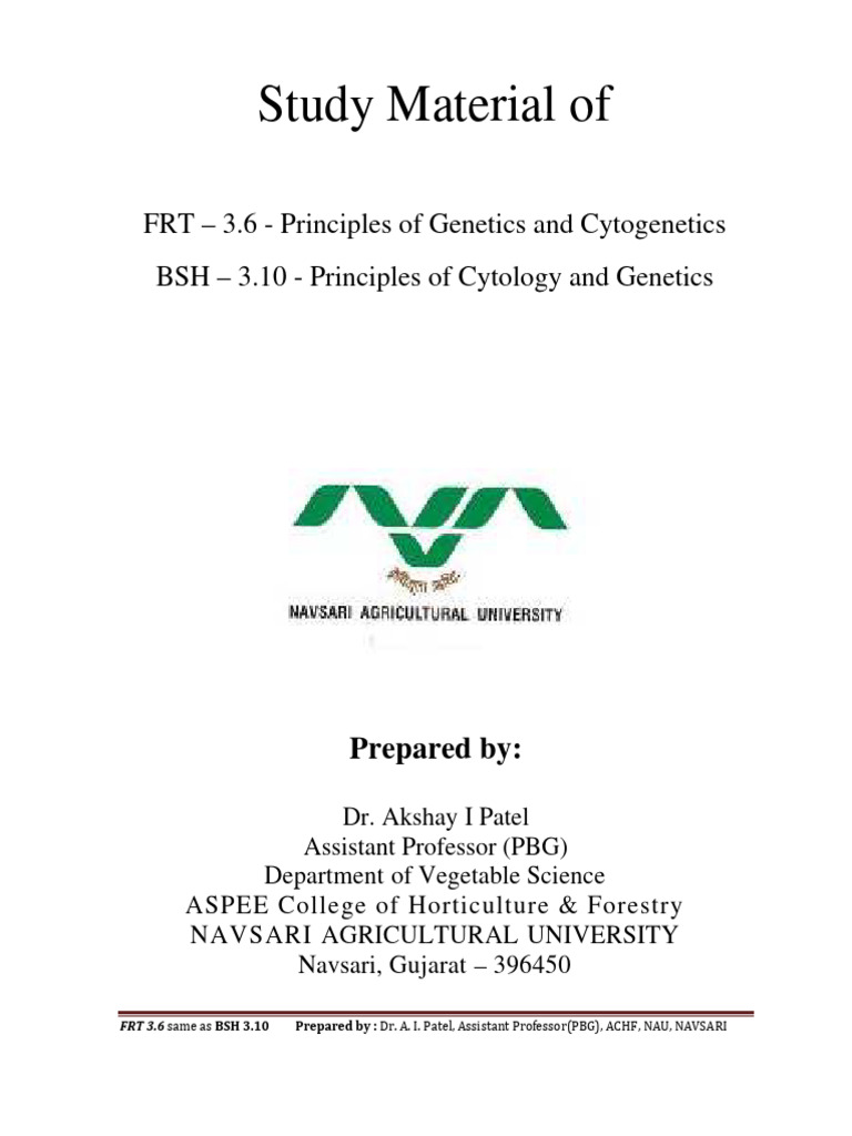 Study Material-FRT-BSH-3.6 | PDF | Mitosis | Gene