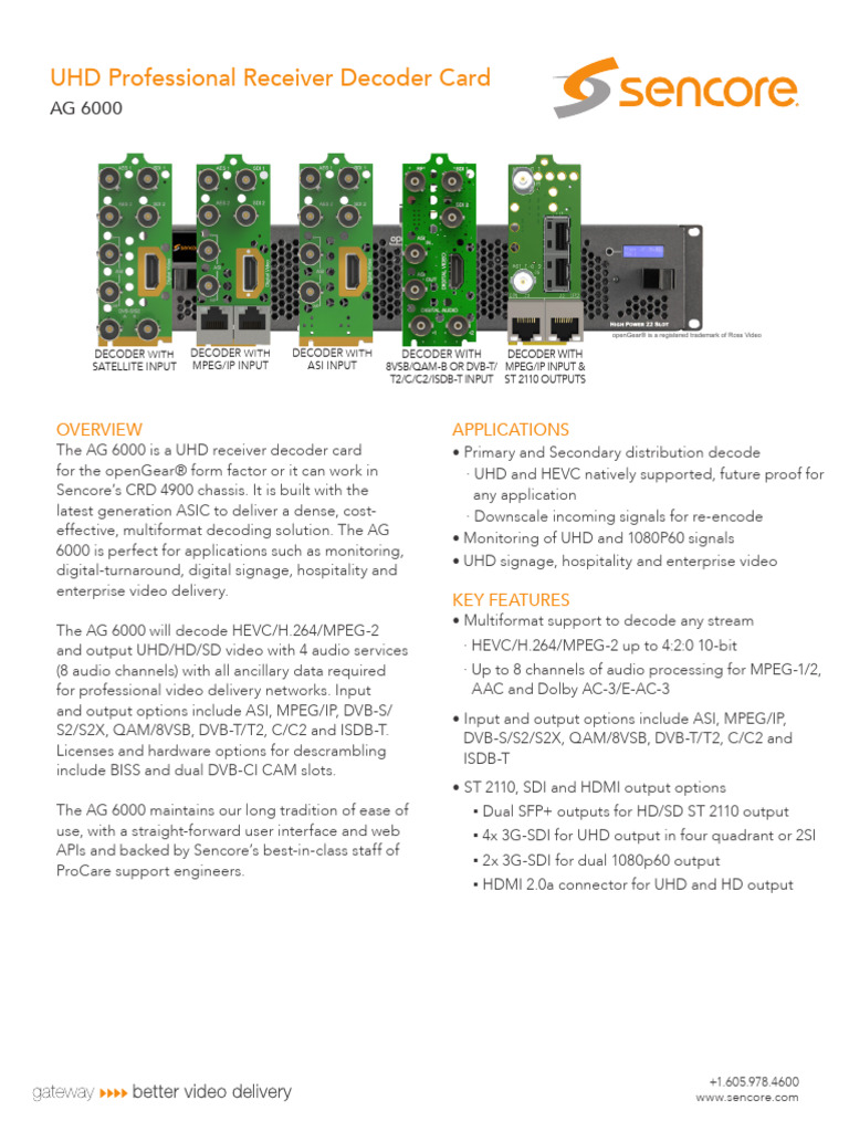 02 - AG-6000 UHD Receiver Card | PDF | Telecommunications | Digital ...