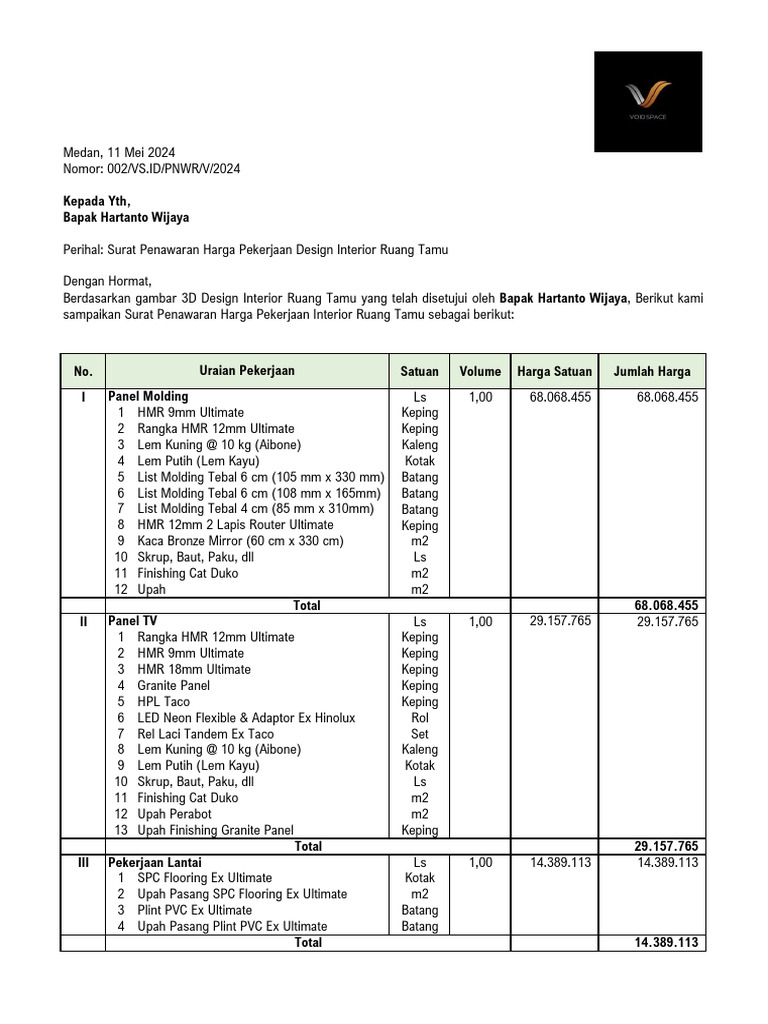 Penawaran Harga Design Interior Ruang Tamu | PDF