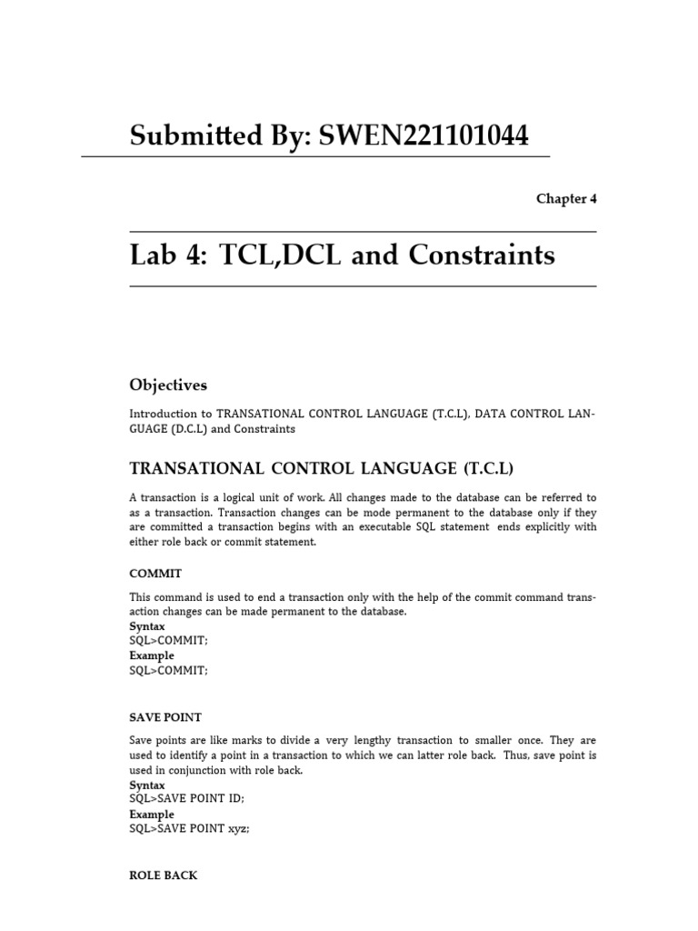 Manual No 4 | PDF | Database Transaction | Table (Database) Manual No 4 | PDF | Database Transaction | Table (Database)