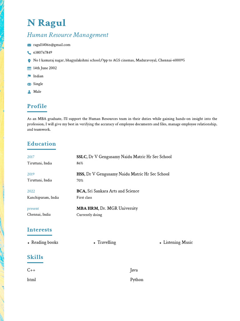 N Ragul FlowCV Resume 20240223 | PDF