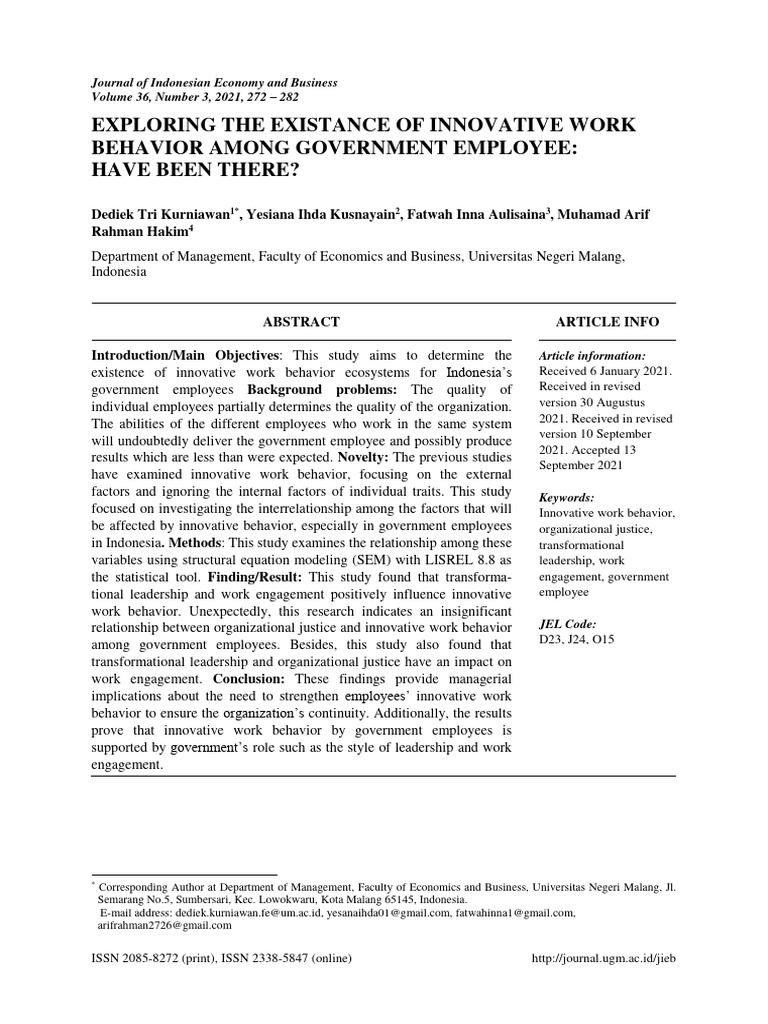 Exploring The Existance of Innovative Workbehavior Among Government ...