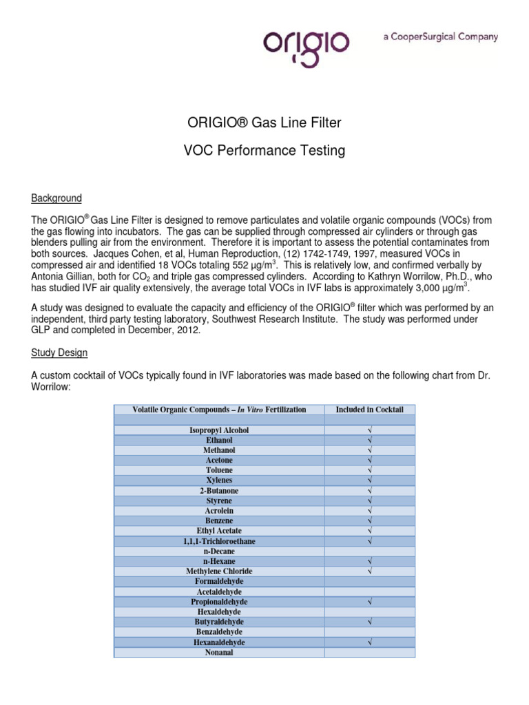 ORIGIO Gas Line Filter Summary of Study | PDF | Volatile Organic ...