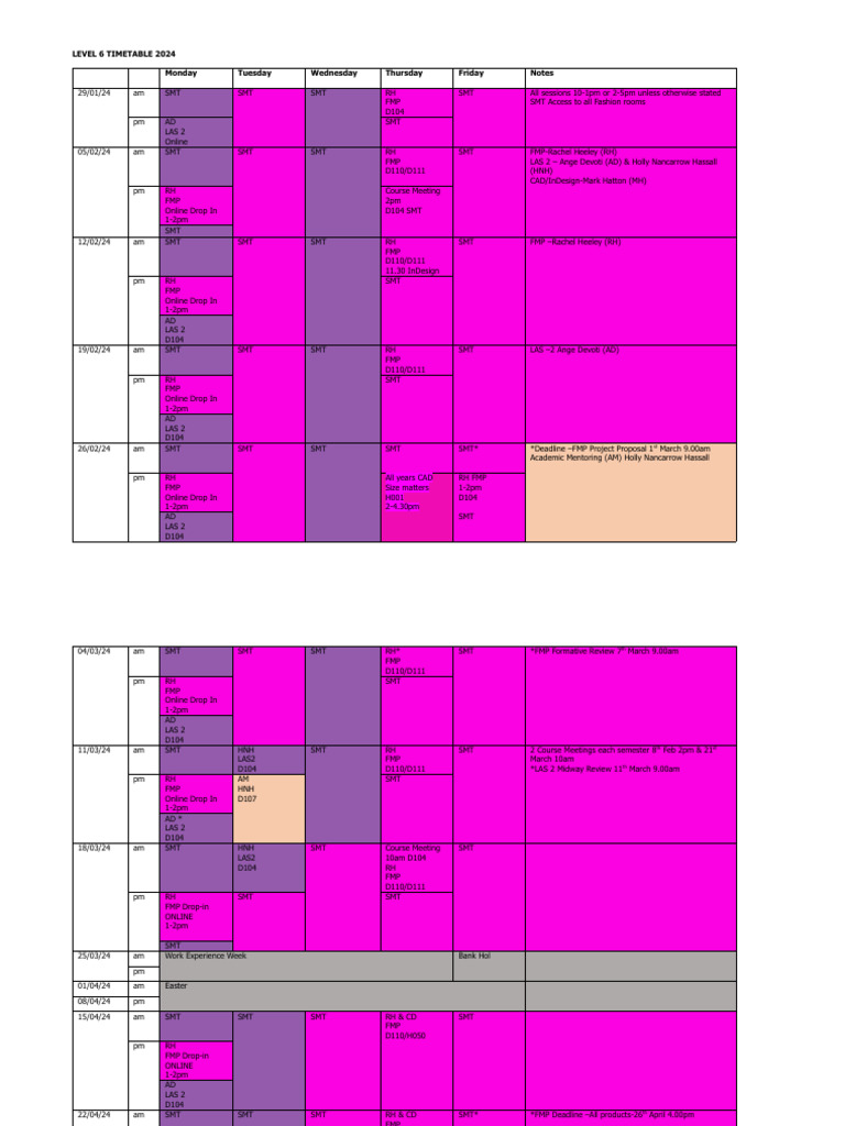 Level 6 Timetable 2024 | PDF