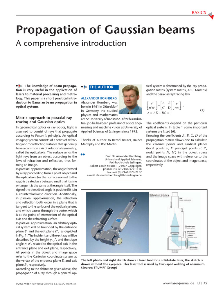 Laser Technik Journal - 2007 - Hornberg - Propagation of Gaussian Beams ...