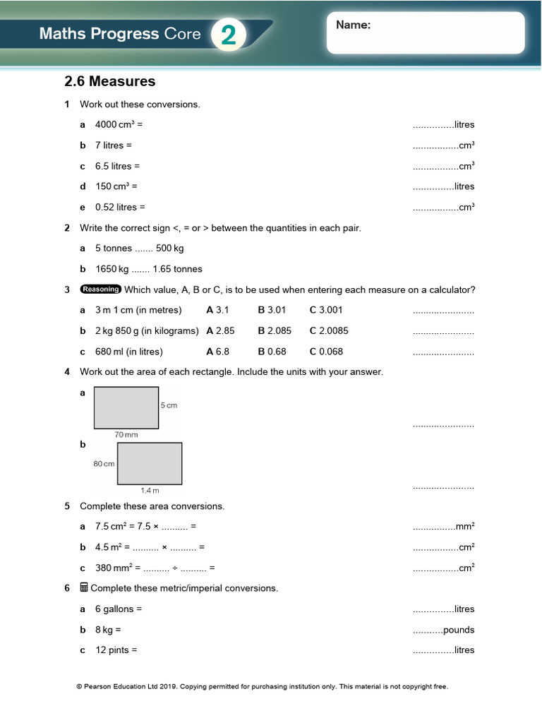 Exam Practice - Chapter 2.6 | PDF | Litre | Gallon