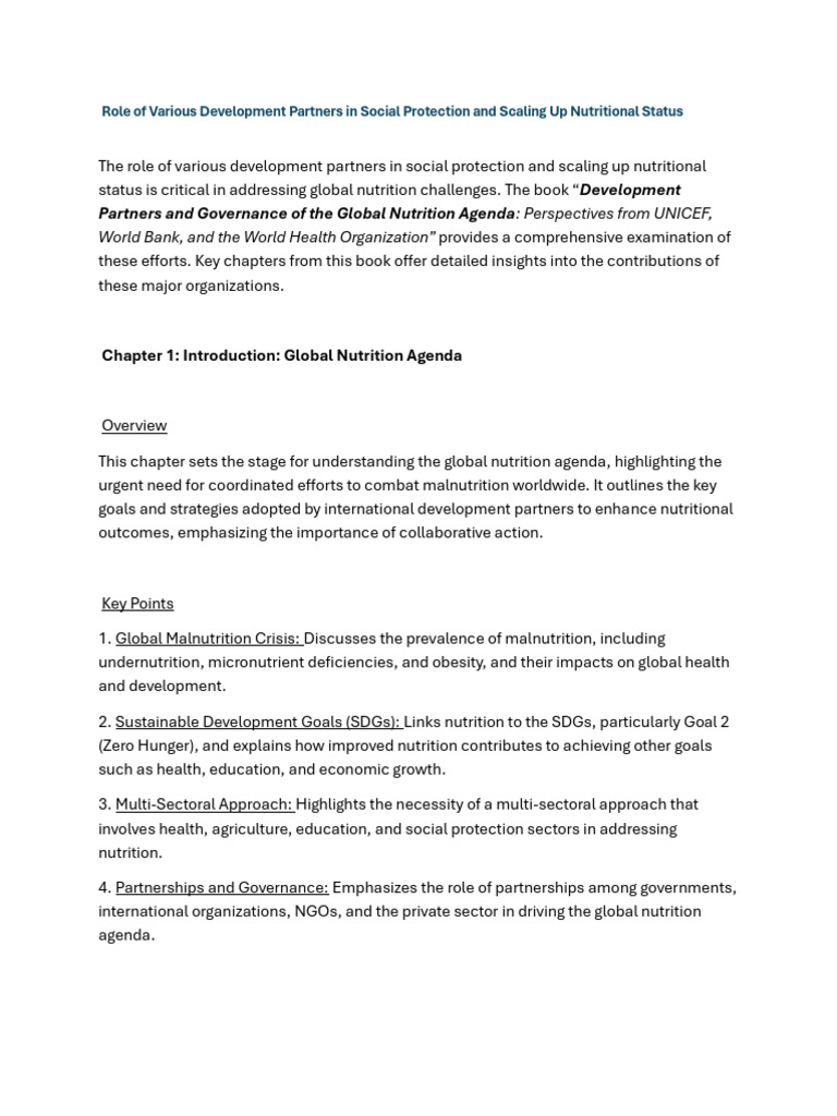 Development Partners in Nutrition Efforts | PDF | Malnutrition