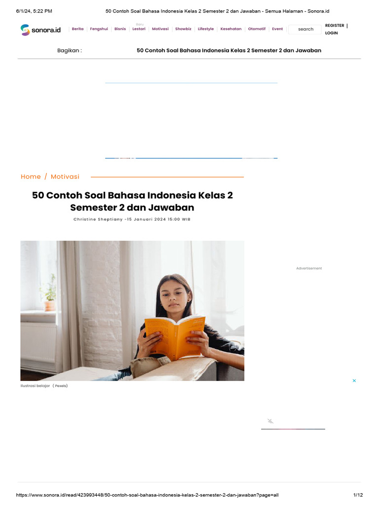 50 Contoh Soal Bahasa Indonesia Kelas 2 Semester 2 | PDF