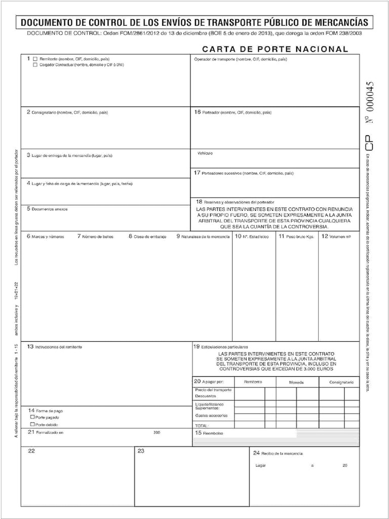 Modelo de Contrato 1. Carta de Porte Nacional (Transporte Terrestre ...