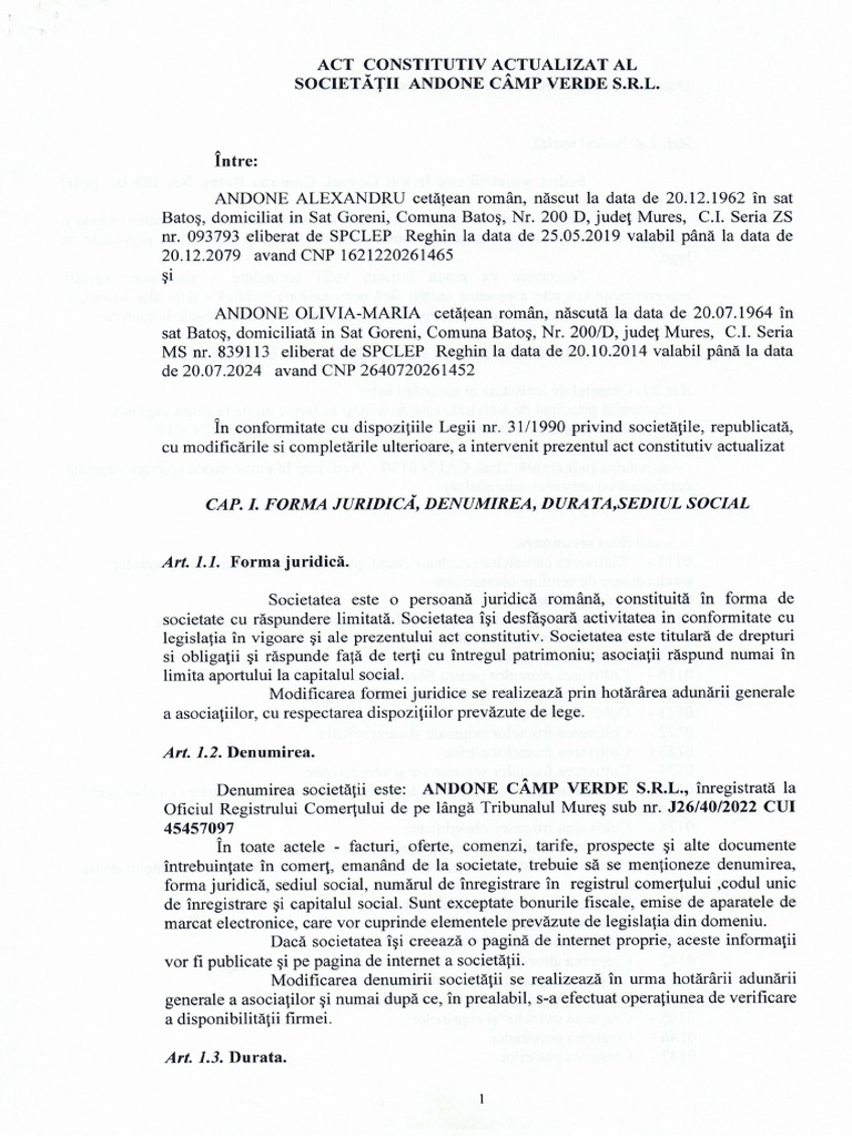 Act Constitutiv 4 Pagini | PDF