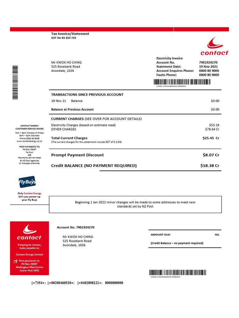 New Zealand Contact Energy 12094 | PDF | Payments | Invoice
