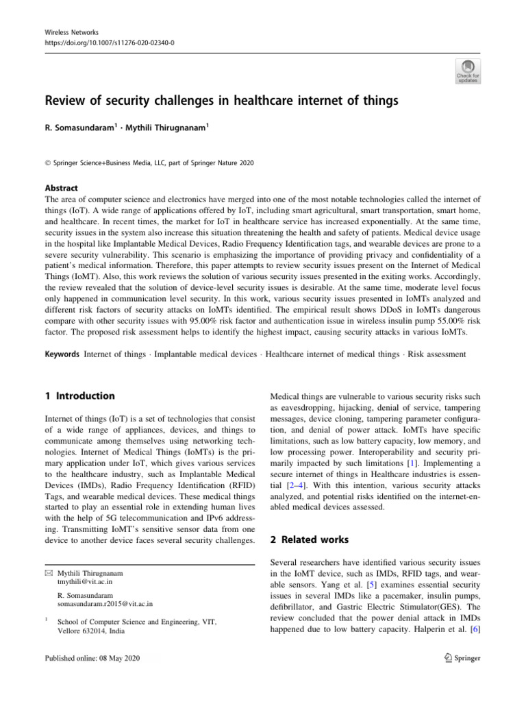IoMT Security Challenges Review | PDF | Internet Of Things | Computer Security
