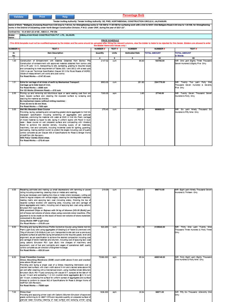 Boq - M - K Road | PDF | Concrete | Road