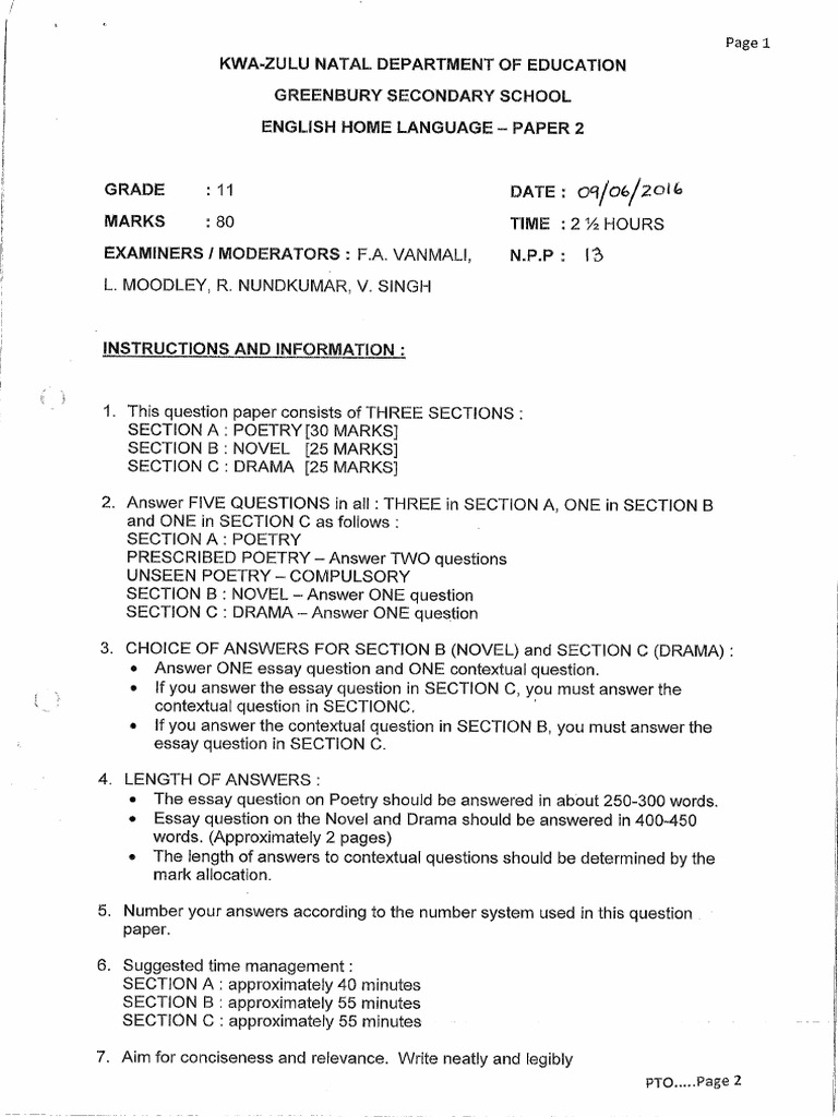 2016 Eng P2 June Qpmemo | PDF