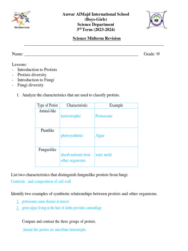 3rd Mid G9 Bio Rev AK 2024 | PDF | Fungus | Sexual Reproduction