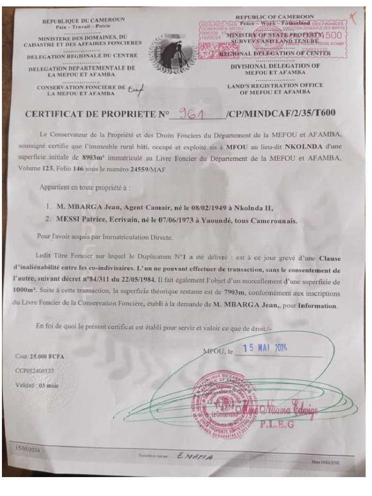 Certificat de Propriete | PDF