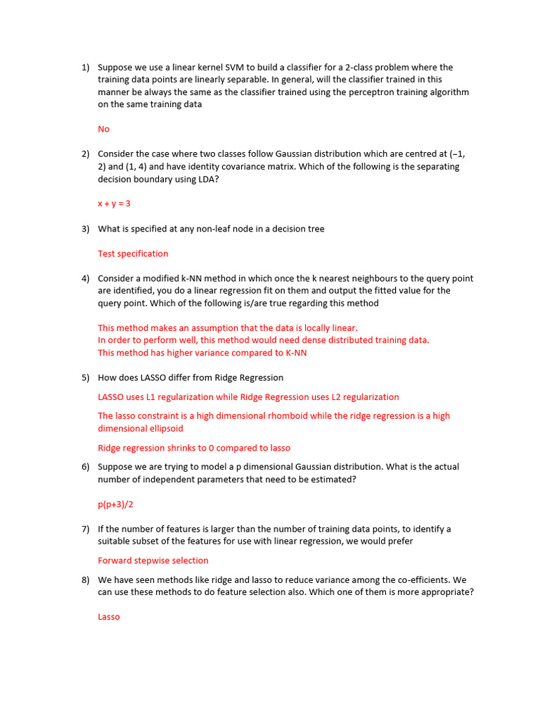 Nptel ML Questions | Download Free PDF | Regression Analysis | Statistical Classification