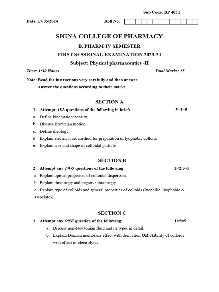 5th Sem Question Paper 2023-24 | PDF