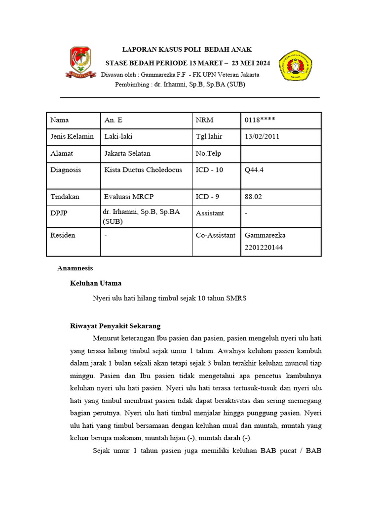 LAPORAN KASUS POLI BEDAH ANAK - Gammarezka | PDF