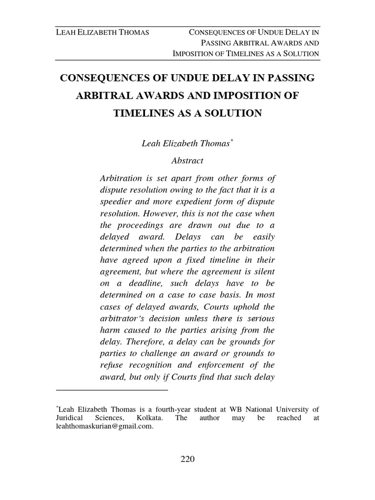 Undue Delay and Imposition of Timeline As Solution | PDF | Arbitration ...