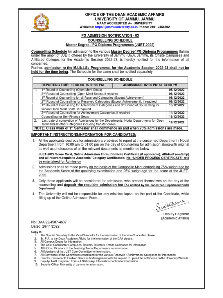 PG Admission Notification-03 | PDF | Educational Stages | Academia