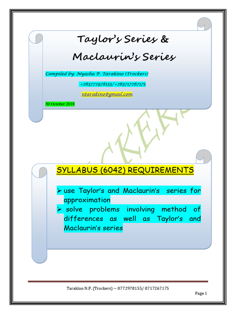 Taylor Series & Maclaurin's Series Notes by Trockers | Download Free ...
