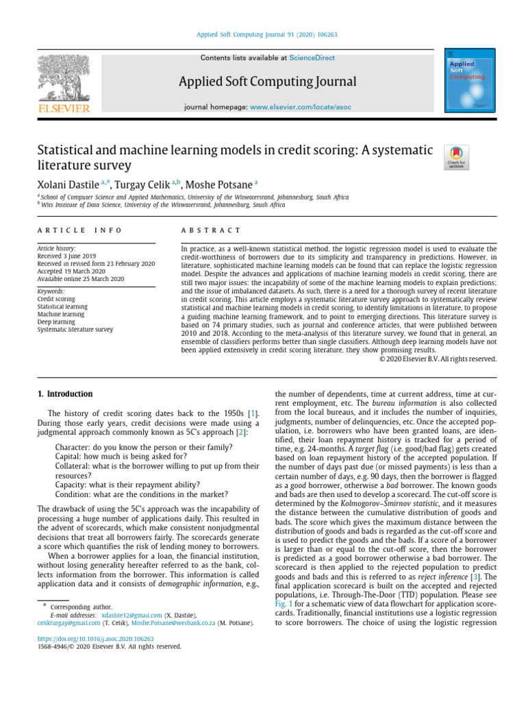 Statistical and Machine Learning Models in Credit Scoring A Systematic | PDF | Principal ...
