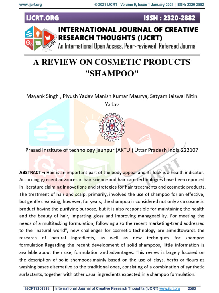 IJCRT2101318 | PDF | Shampoo | Cosmetics