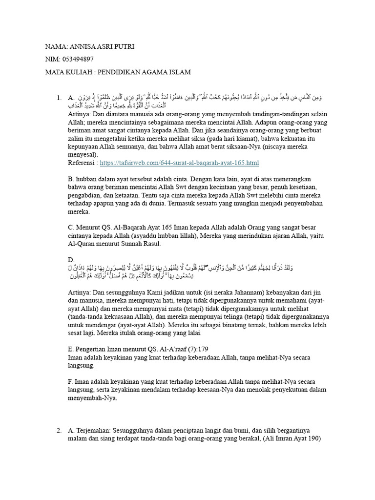 Tugas 1 Agama Islam - Annisa Asri Putri - 053494897 | PDF