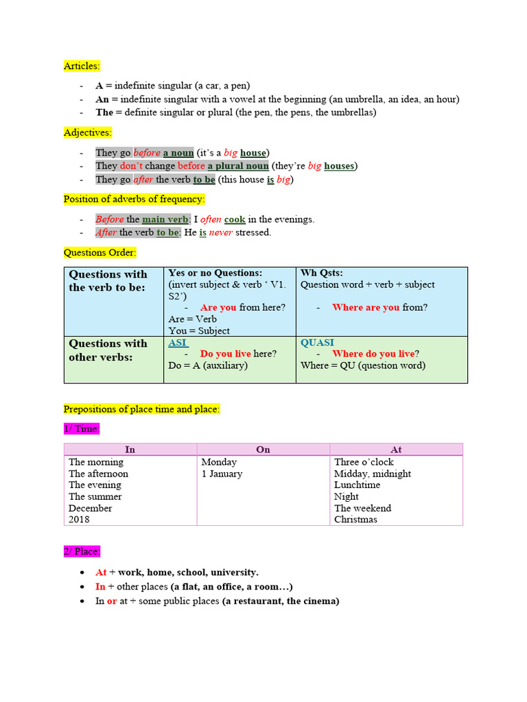 Revision Elem | PDF | Verb | Grammatical Number