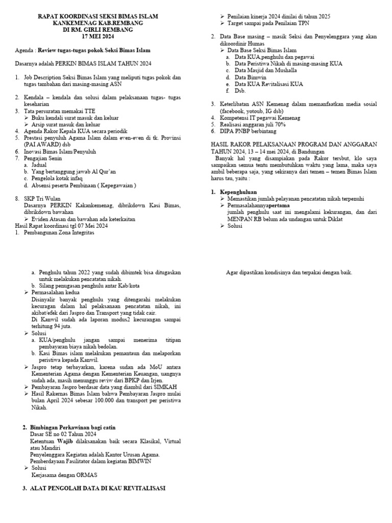 Rapat Koordinasi Bimas Islam | PDF