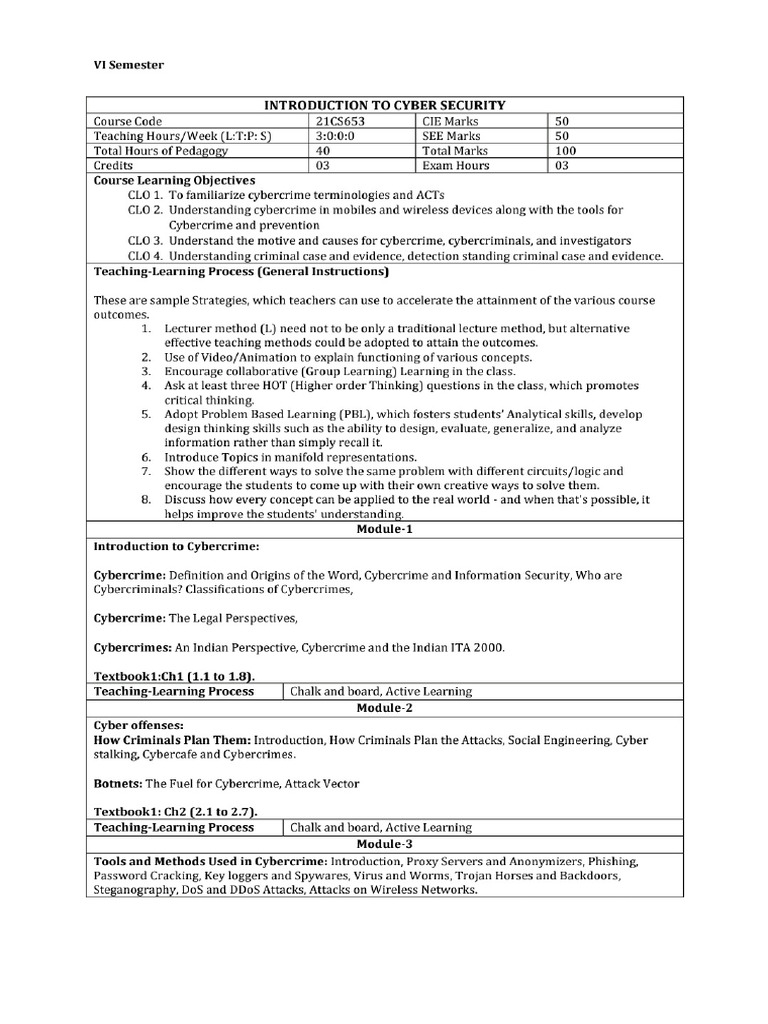Cyber Security Syllabus | PDF Cyber Security Syllabus | PDF