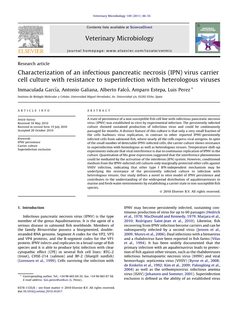 Characterization of An Infectious Pancreatic Necrosis IPN Virus Carrier ...