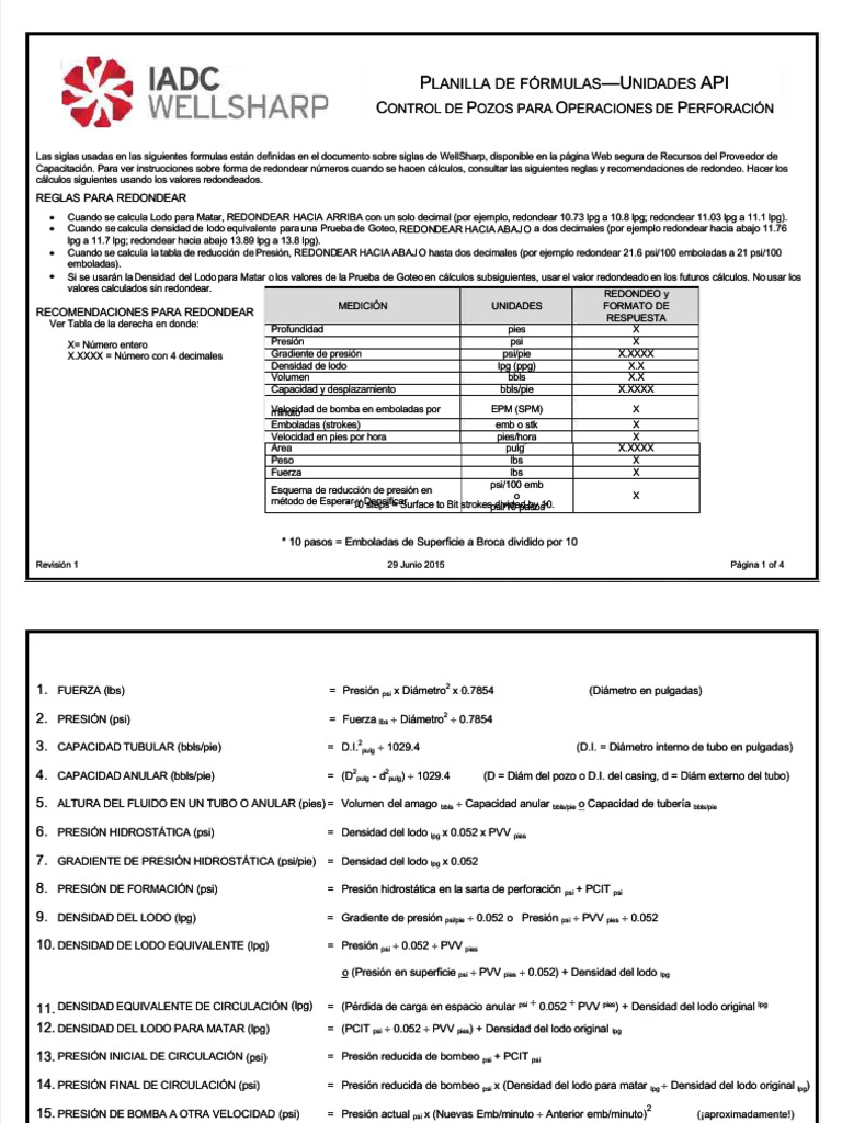 PDF Plantilla de Formulas Iadc - Compress | PDF | Presión | Mecánica