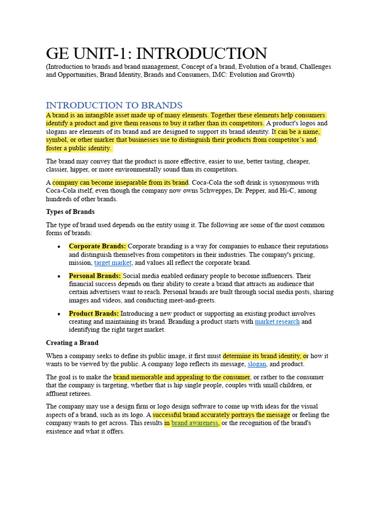 UNIT-1: GE Brand MGMT (DU) | PDF | Brand | Marketing Communications