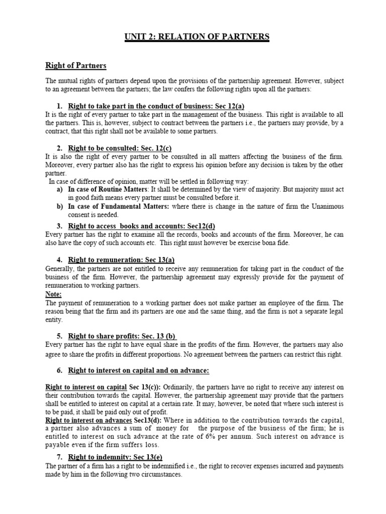 Unit-2 Partnership Act Final | PDF | Law Of Agency | Partnership